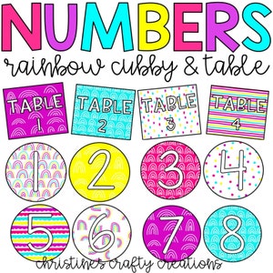 Bright Rainbow Boho Table and Cubby Numbers - Etsy