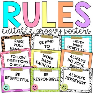 Groovy Leopard and Dalmatian Classroom Rules Posters L Editable - Etsy