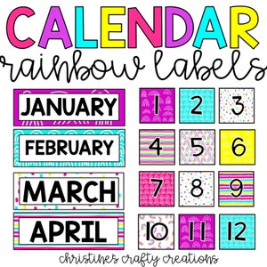 Bright Rainbow Boho Calendar Labels L Editable - Etsy
