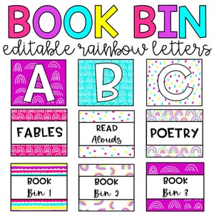Bright Rainbow Boho Book Bin Labels L Editable - Etsy