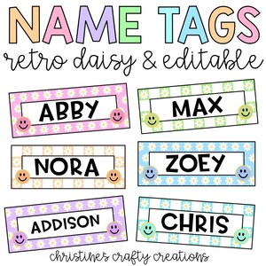 Retro Daisy Name Tags L Editable - Etsy