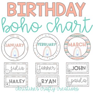 BOHO Birthday Chart L Editable - Etsy