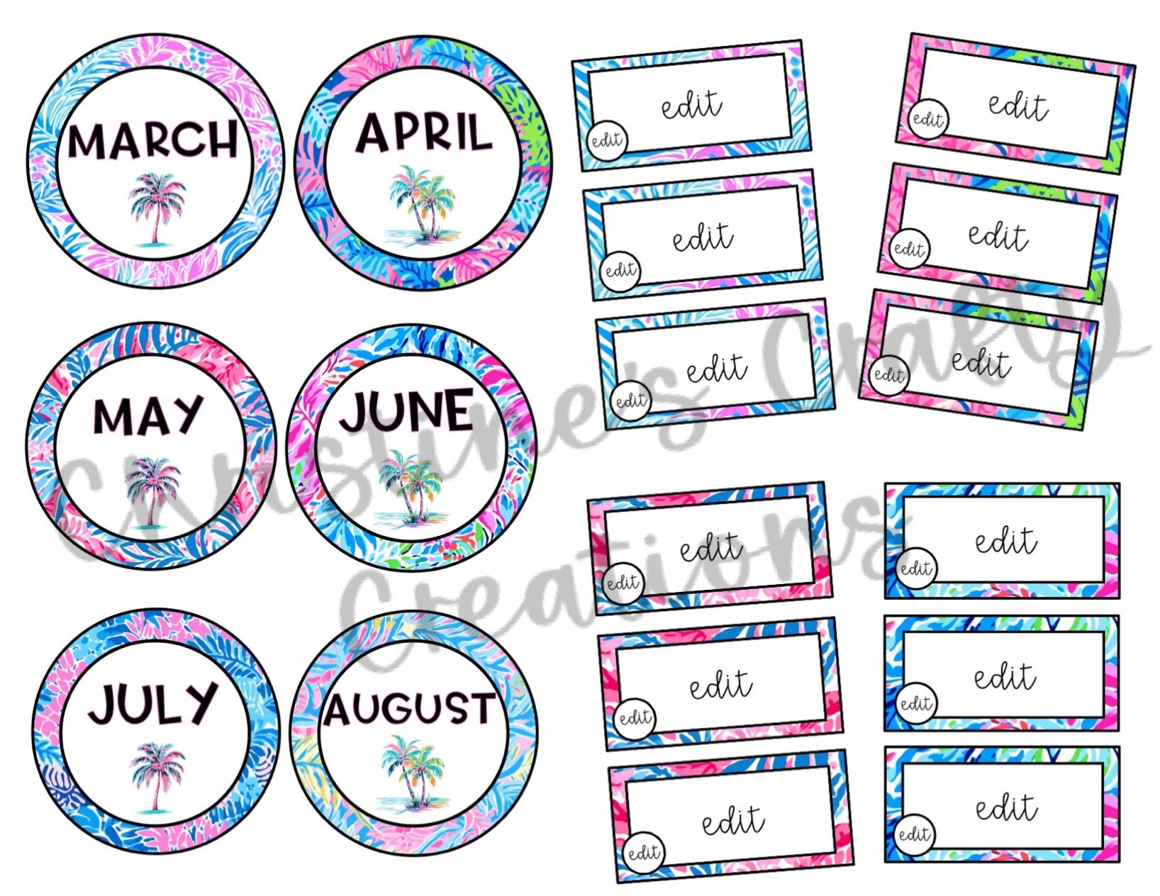 Preppy and Tropical Birthday Chart L Editable - Etsy