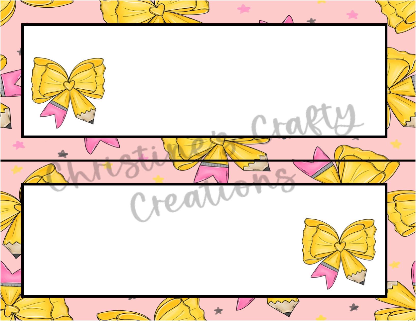 Coquette Bows and Pencils Name Tags L Editable - Etsy