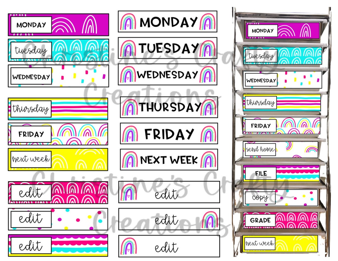 Bright Rainbow Boho 10 Drawer Labels L Editable - Etsy