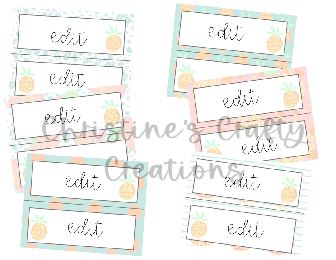 Pineapple Name Tags L Editable - Etsy