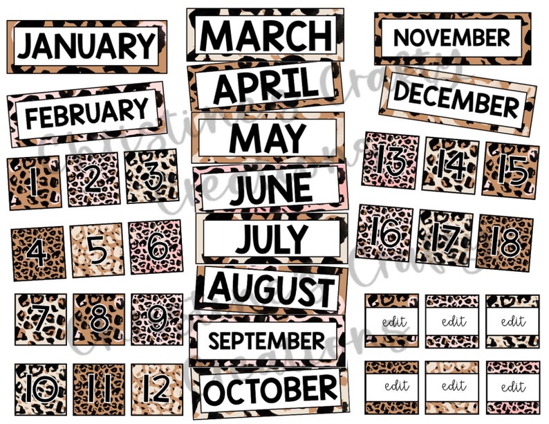 Leopard Calendar Labels L Editable - Etsy
