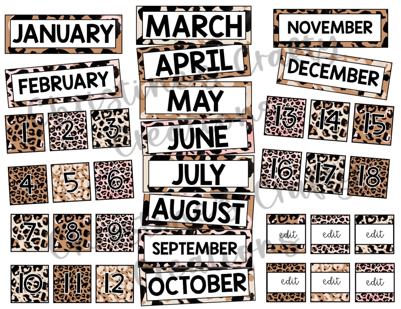 Leopard Calendar Labels L Editable - Etsy