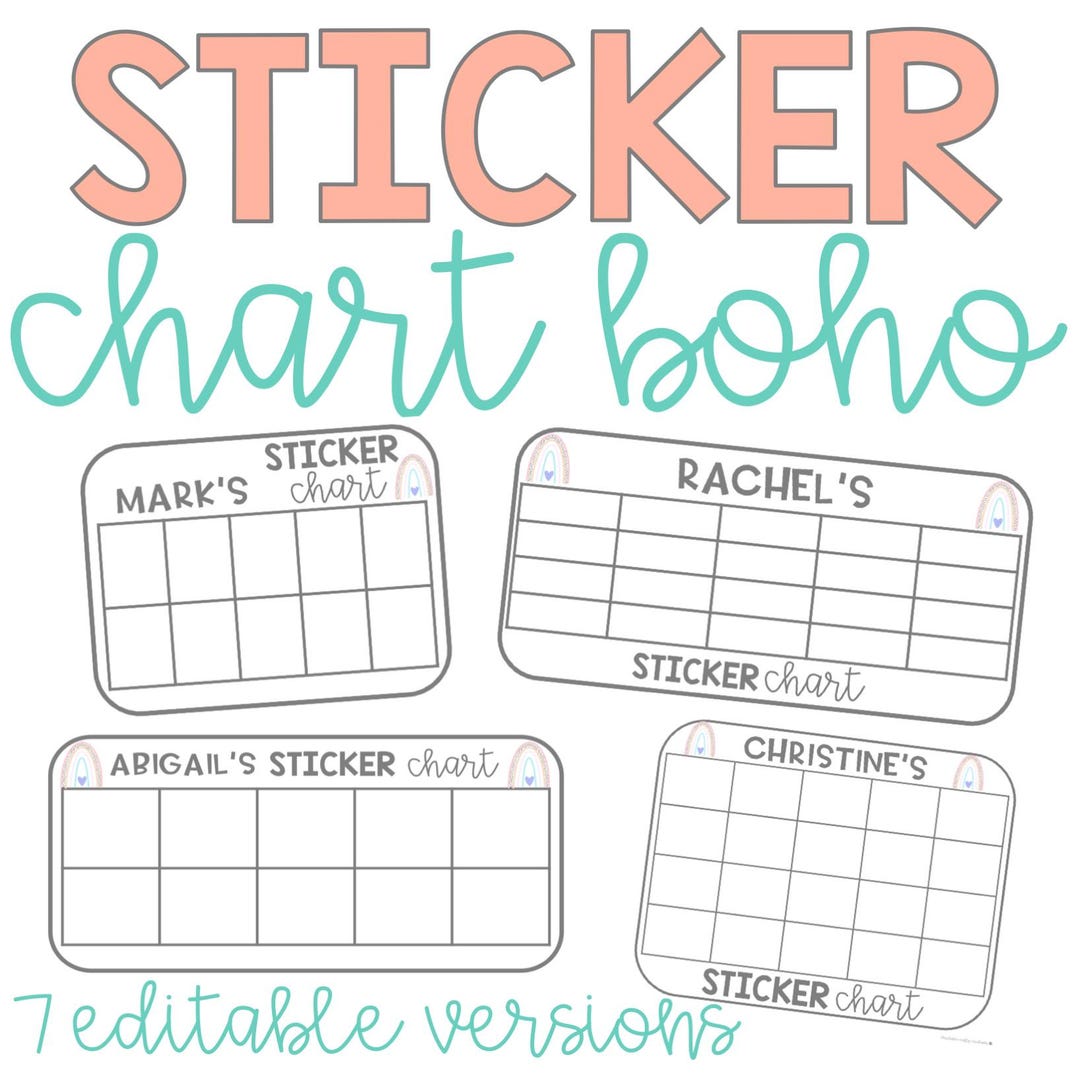 BOHO Sticker Charts L Editable - Etsy
