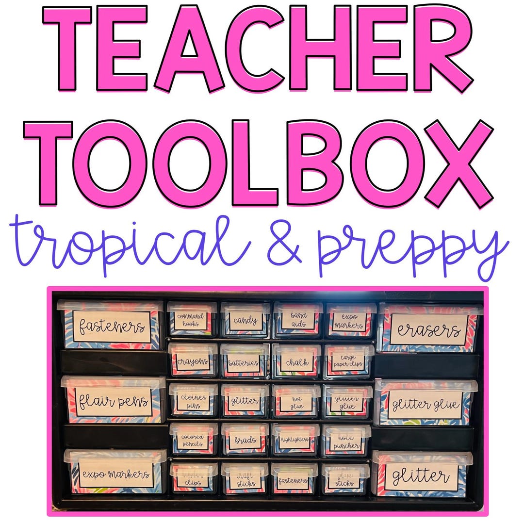 Preppy and Tropical Toolbox Labels L Editable - Etsy