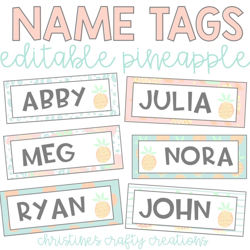 Pineapple Name Tags L Editable - Etsy