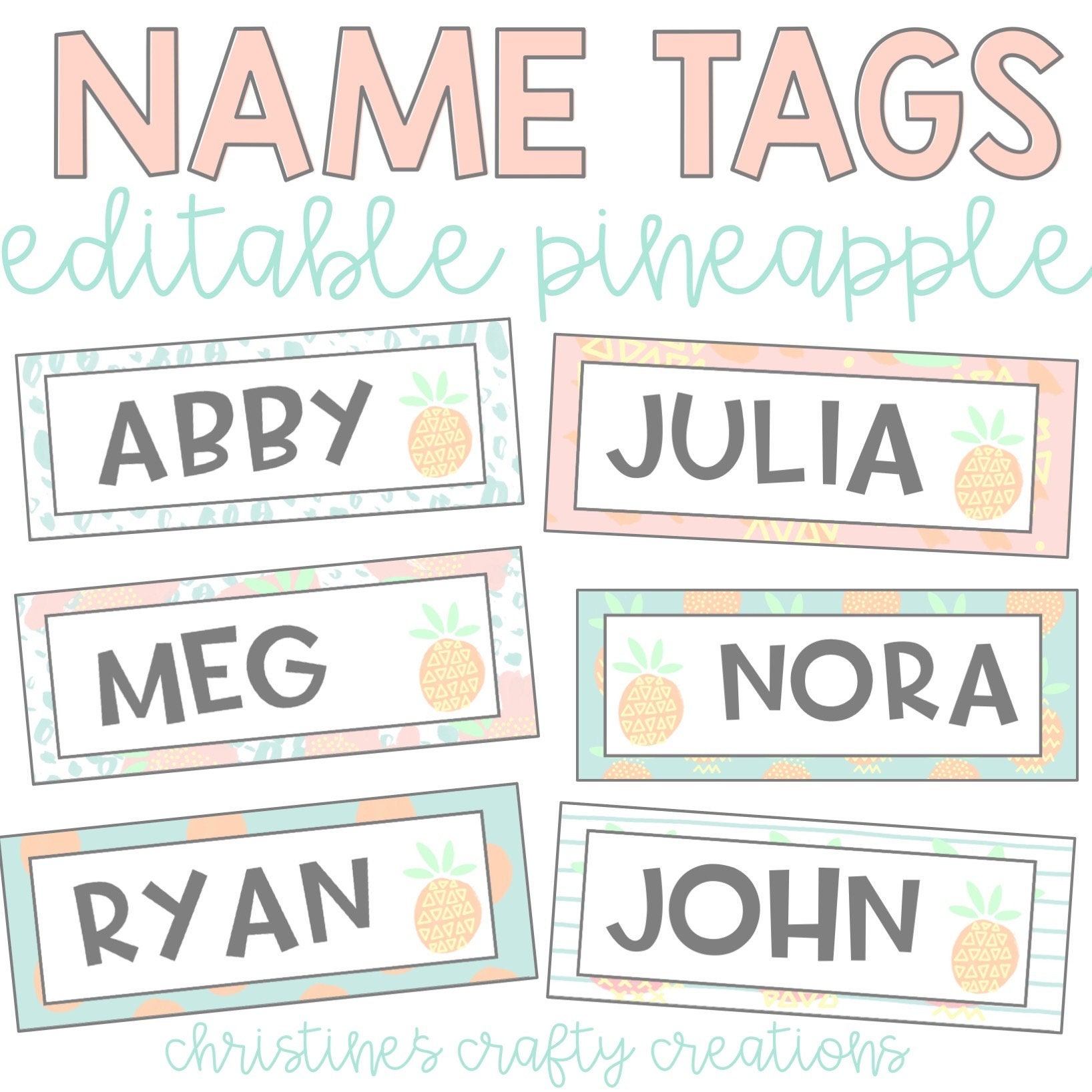 Pineapple Name Tags L Editable - Etsy