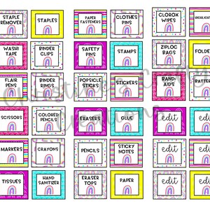 Bright Rainbow Boho Supply Labels L Editable - Etsy