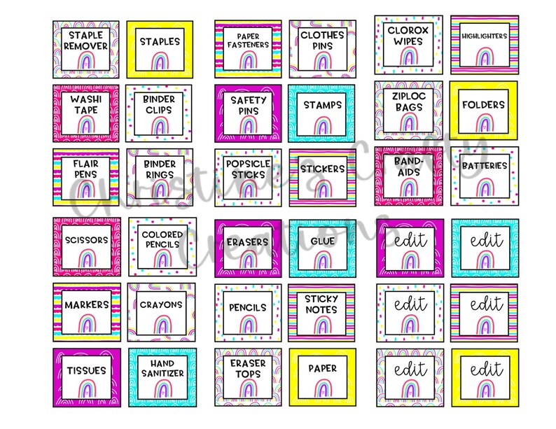 Bright Rainbow Boho Supply Labels L Editable - Etsy