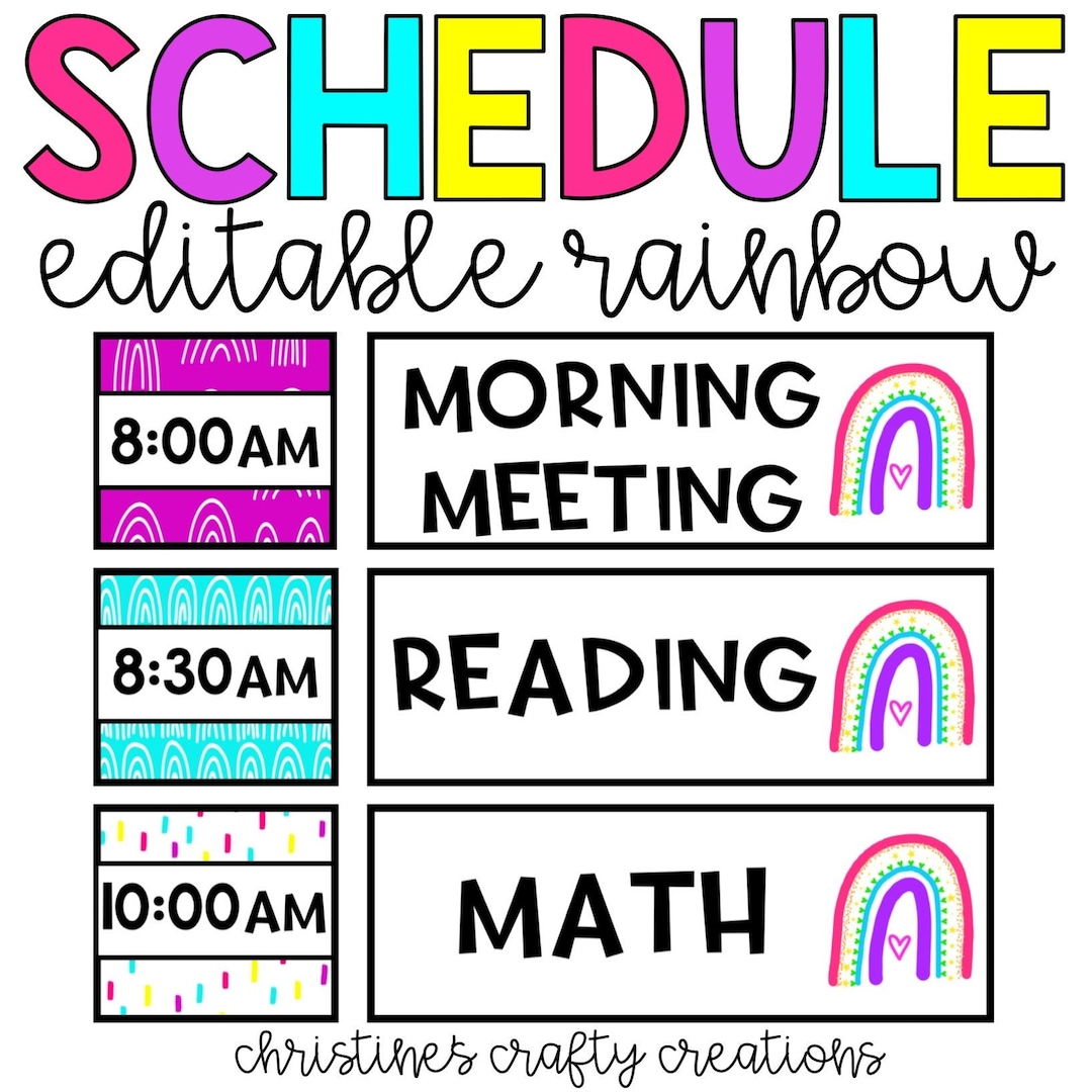 Bright Rainbow Boho Schedule L Editable - Etsy
