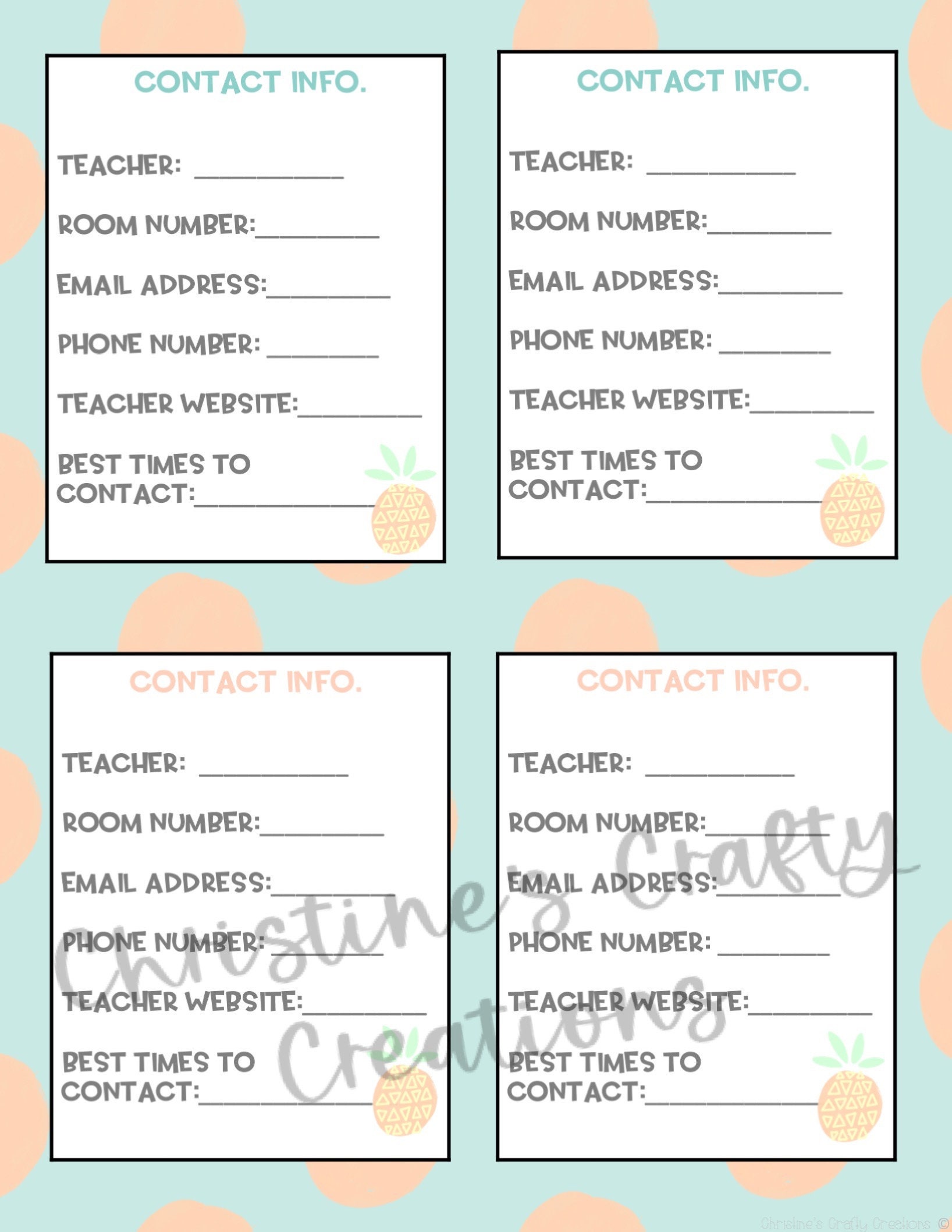 Pineapple Meet the Teacher Night L Editable Forms and - Etsy