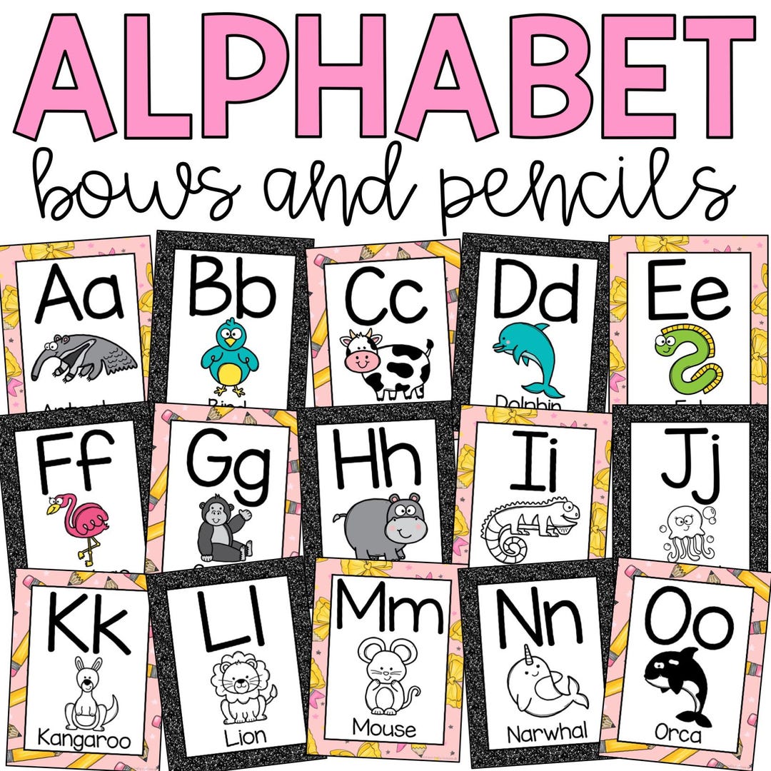 Coquette Bows and Pencils Alphabet Posters With Pictures - Etsy