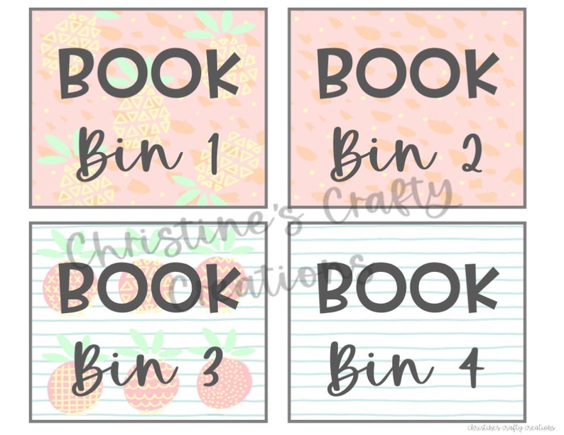 Pineapple Book Bin Labels L Editable - Etsy