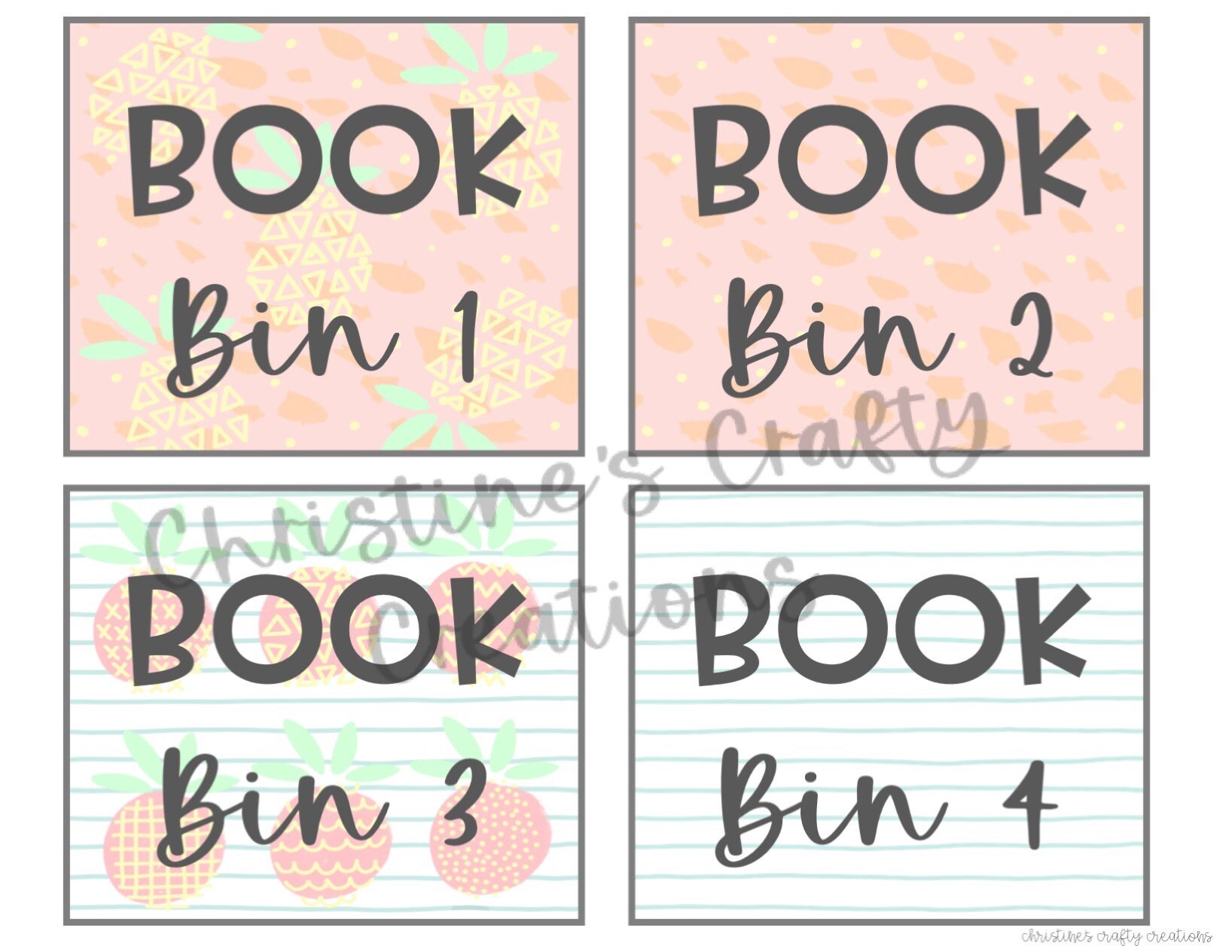 Pineapple Book Bin Labels L Editable - Etsy