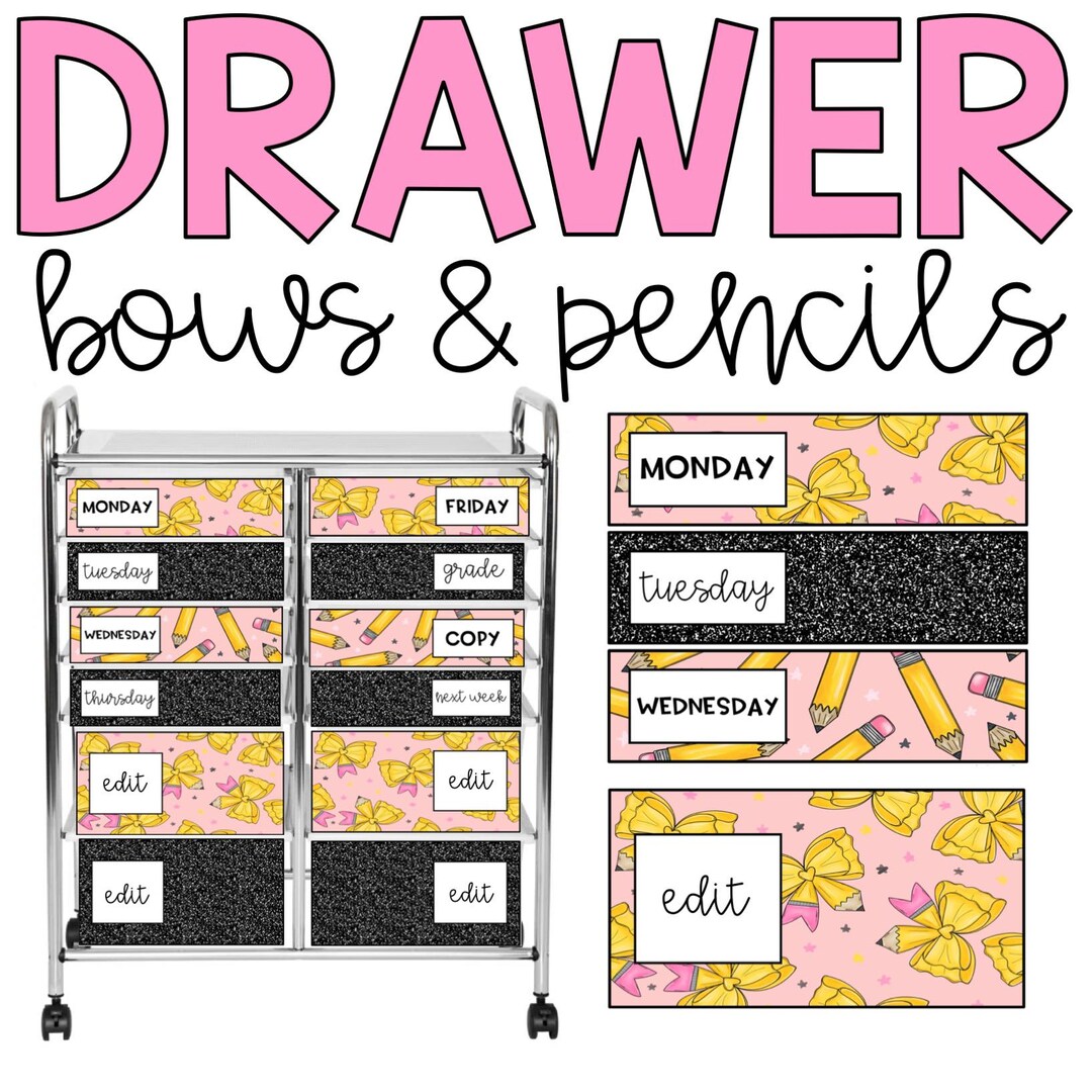 Coquette Bows and Pencils 12 Drawer Labels L Editable - Etsy