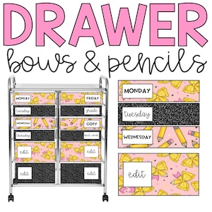 Coquette Bows and Pencils 12 Drawer Labels L Editable - Etsy