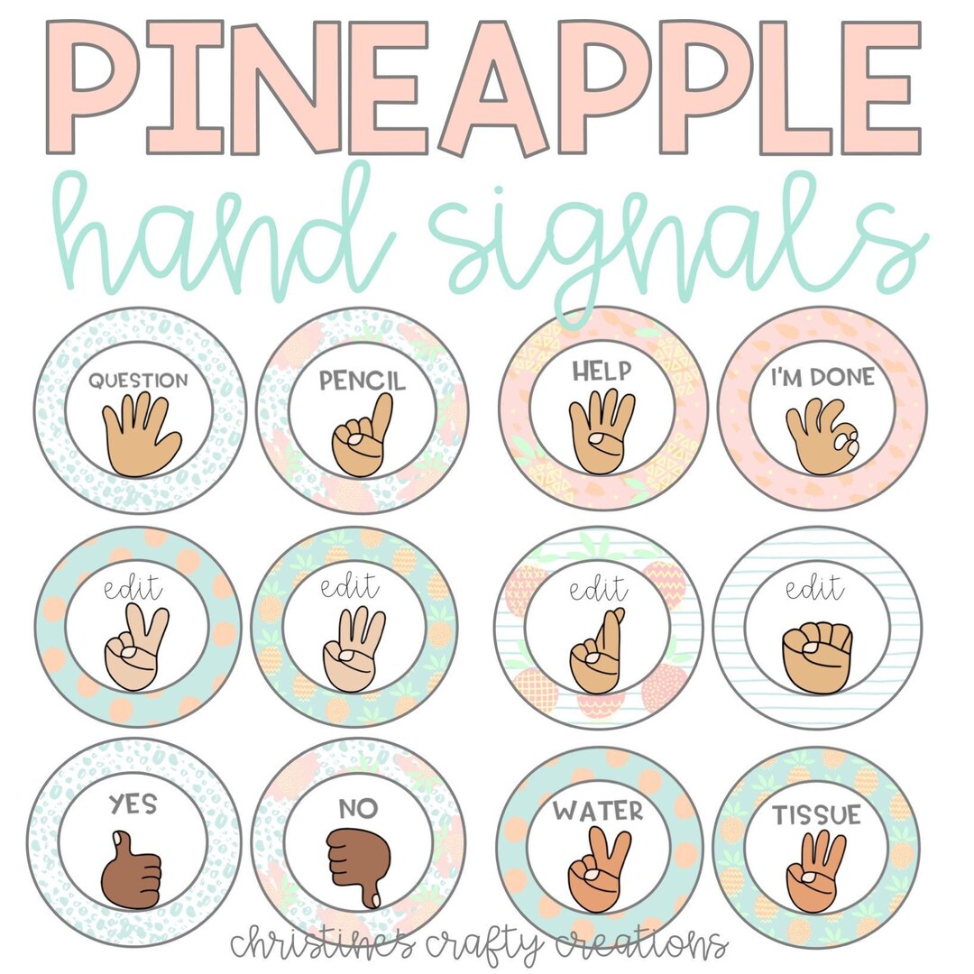 Pineapple Hand Signals L Multicultural and Editable - Etsy