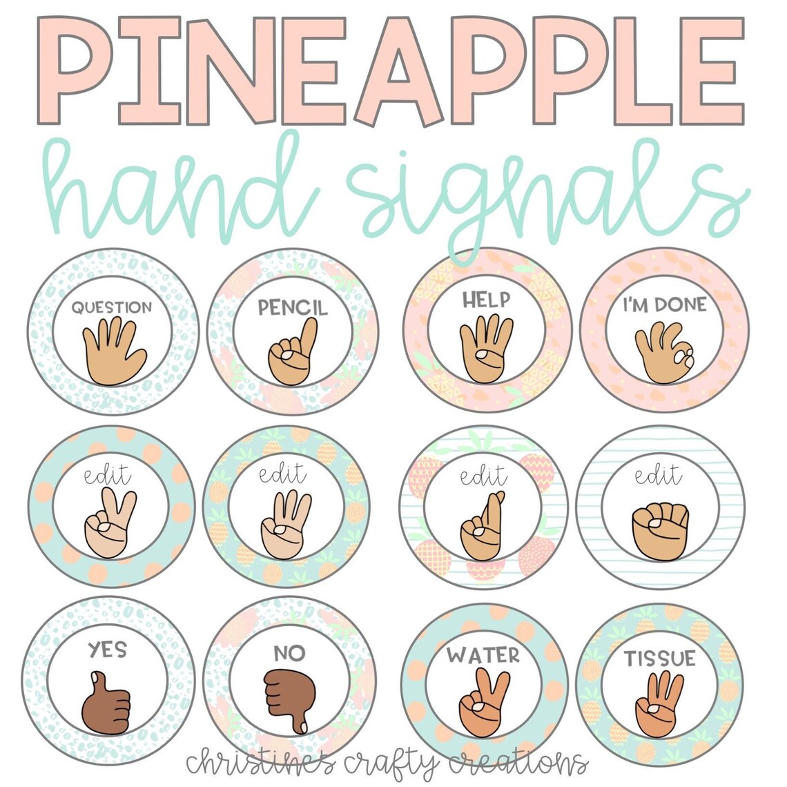 Pineapple Hand Signals L Multicultural and Editable - Etsy