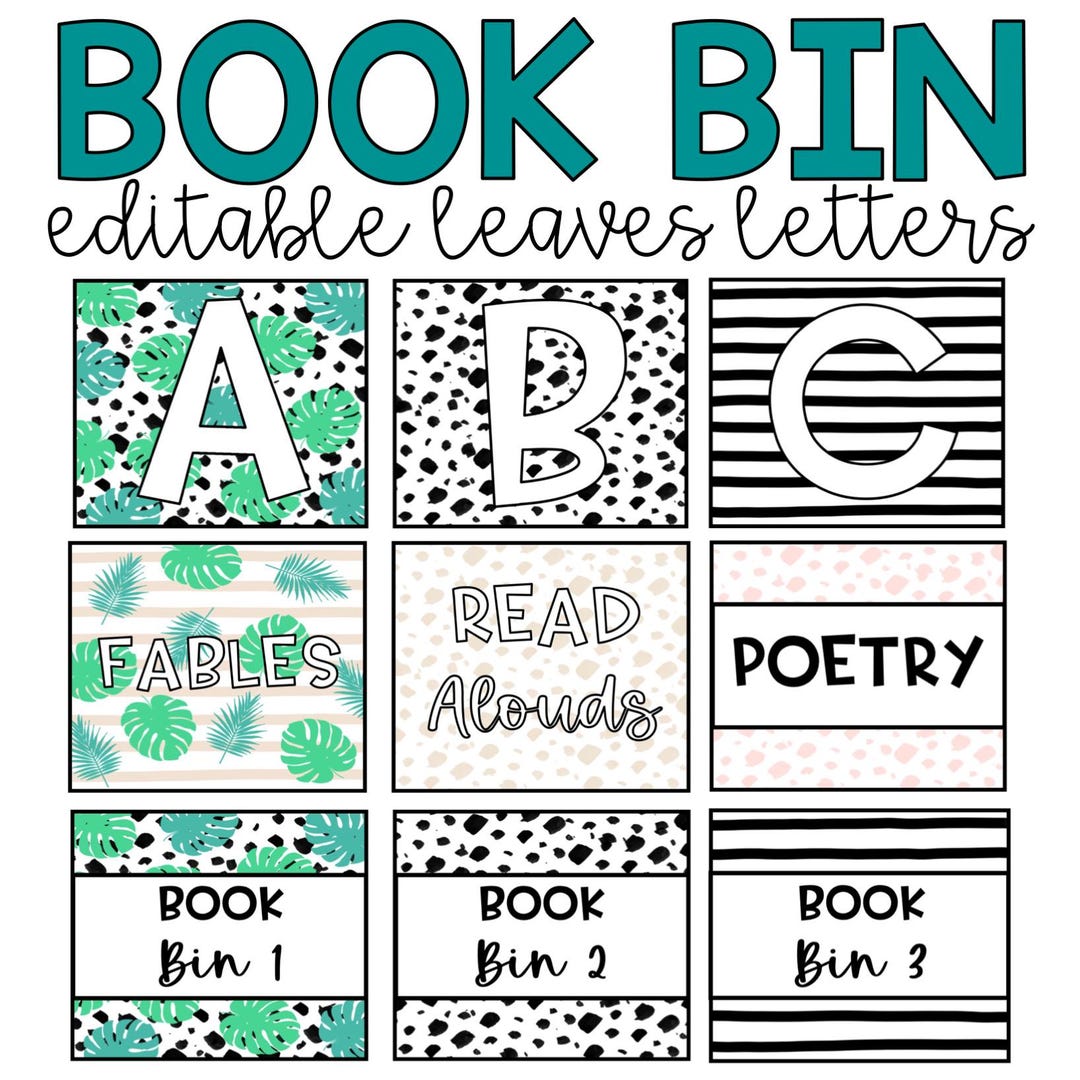 Tropical Leaves Book Bin Labels L Editable - Etsy