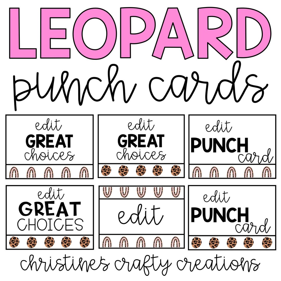 Leopard Punch Cards L Editable - Etsy