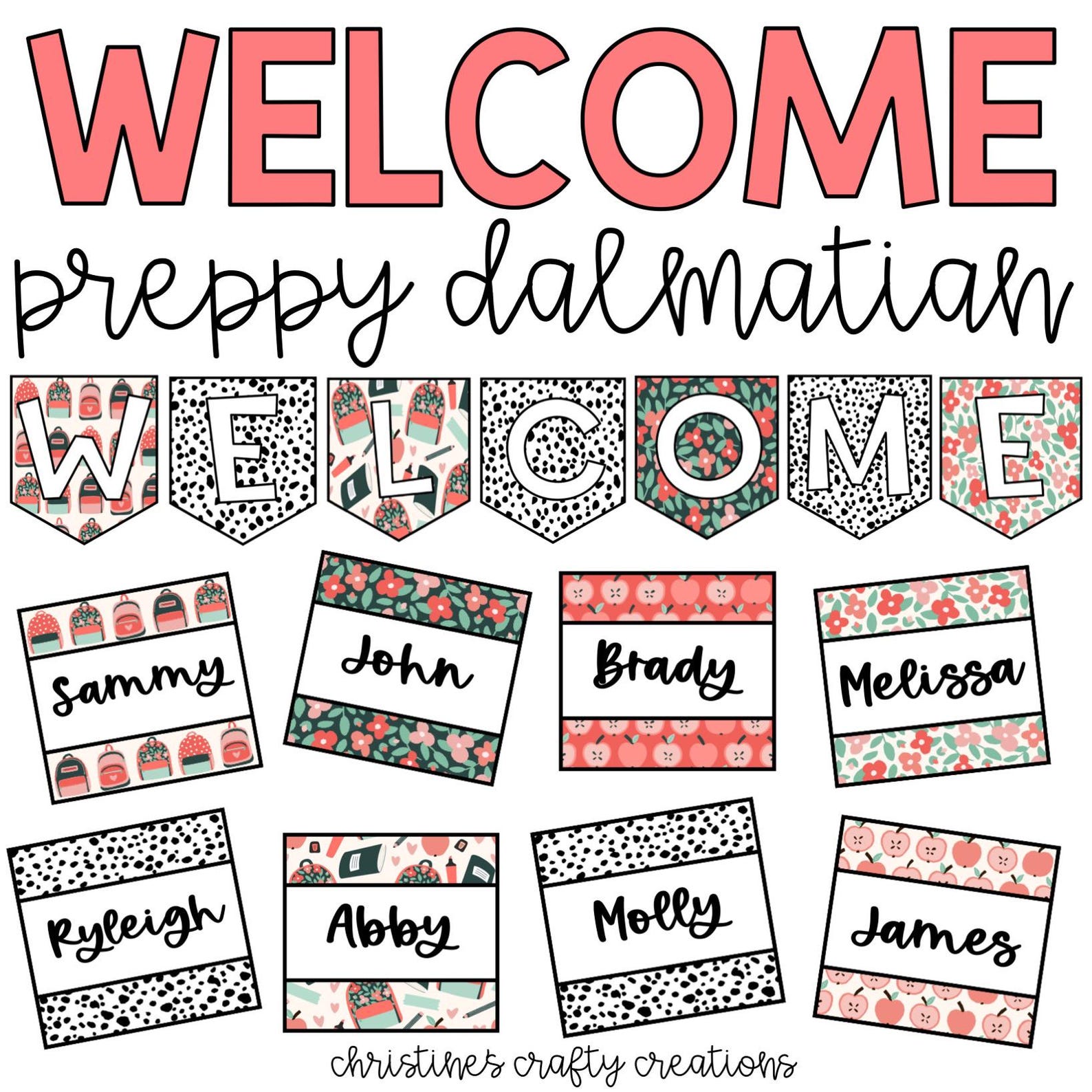 Preppy Dalmatian Welcome Sign L Editable Door Name Labels L Bulletin ...