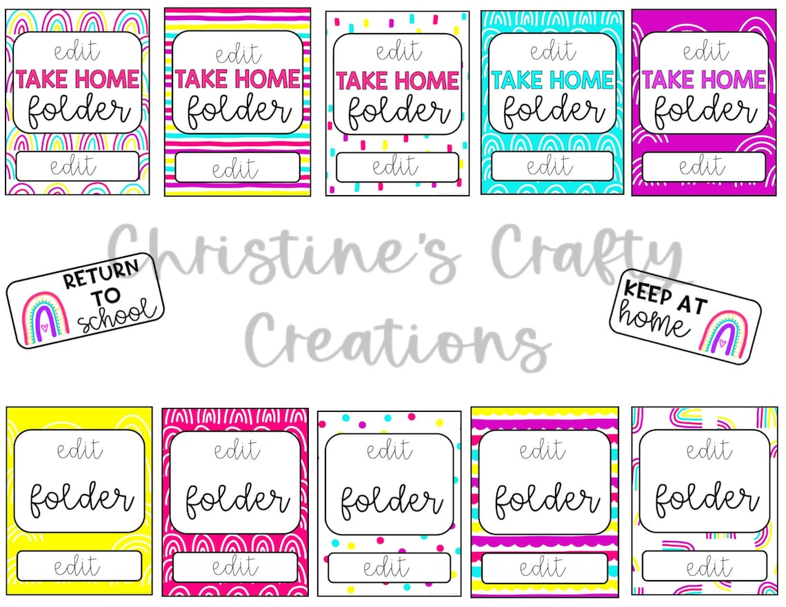 Bright Rainbow Boho Student Folder Covers L Editable - Etsy