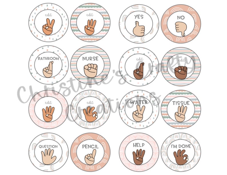 BOHO Hand Signal Posters L Multicultural and Editable - Etsy