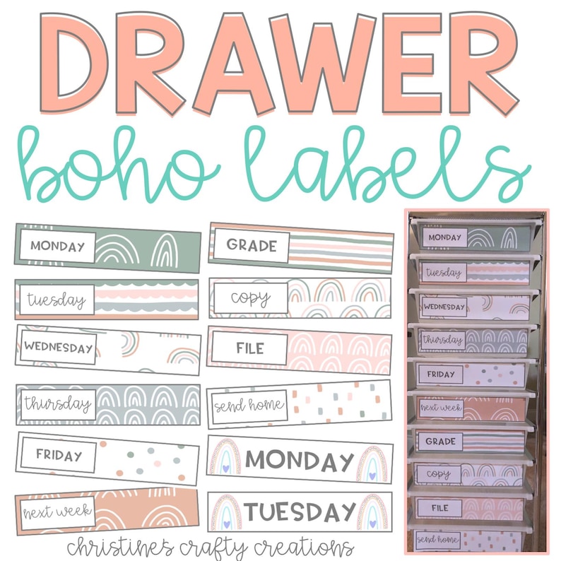 BOHO 10 Drawer Labels L Editable - Etsy
