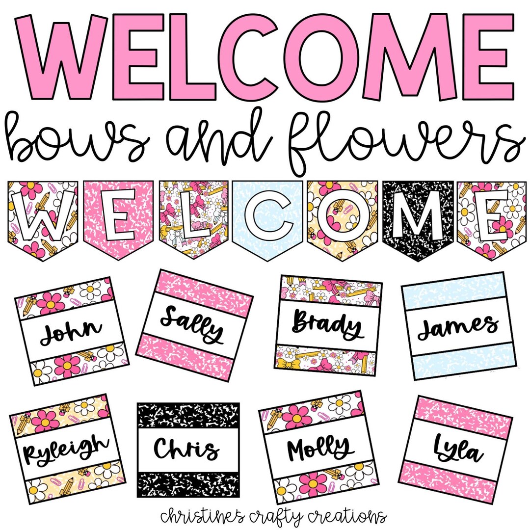 Coquette Bows and Pencils Welcome Sign L Editable Door Labels L ...
