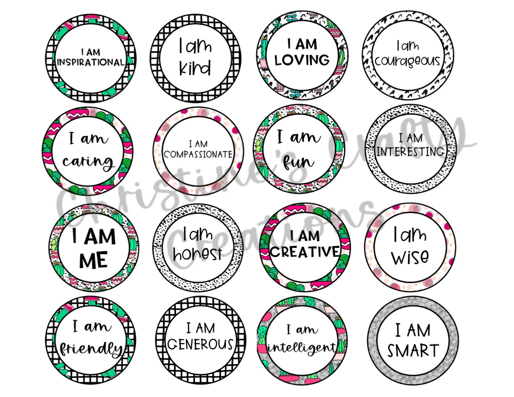 Cactus Affirmation Circles L Affirmation Mirror - Etsy