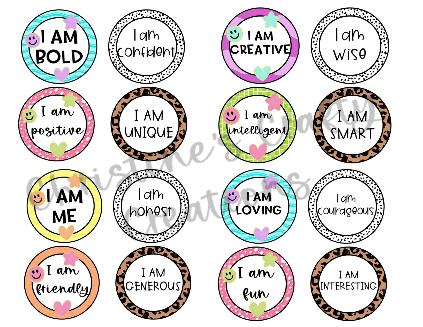 Groovy Leopard and Dalmatian Affirmation Circles L Affirmation Mirror ...
