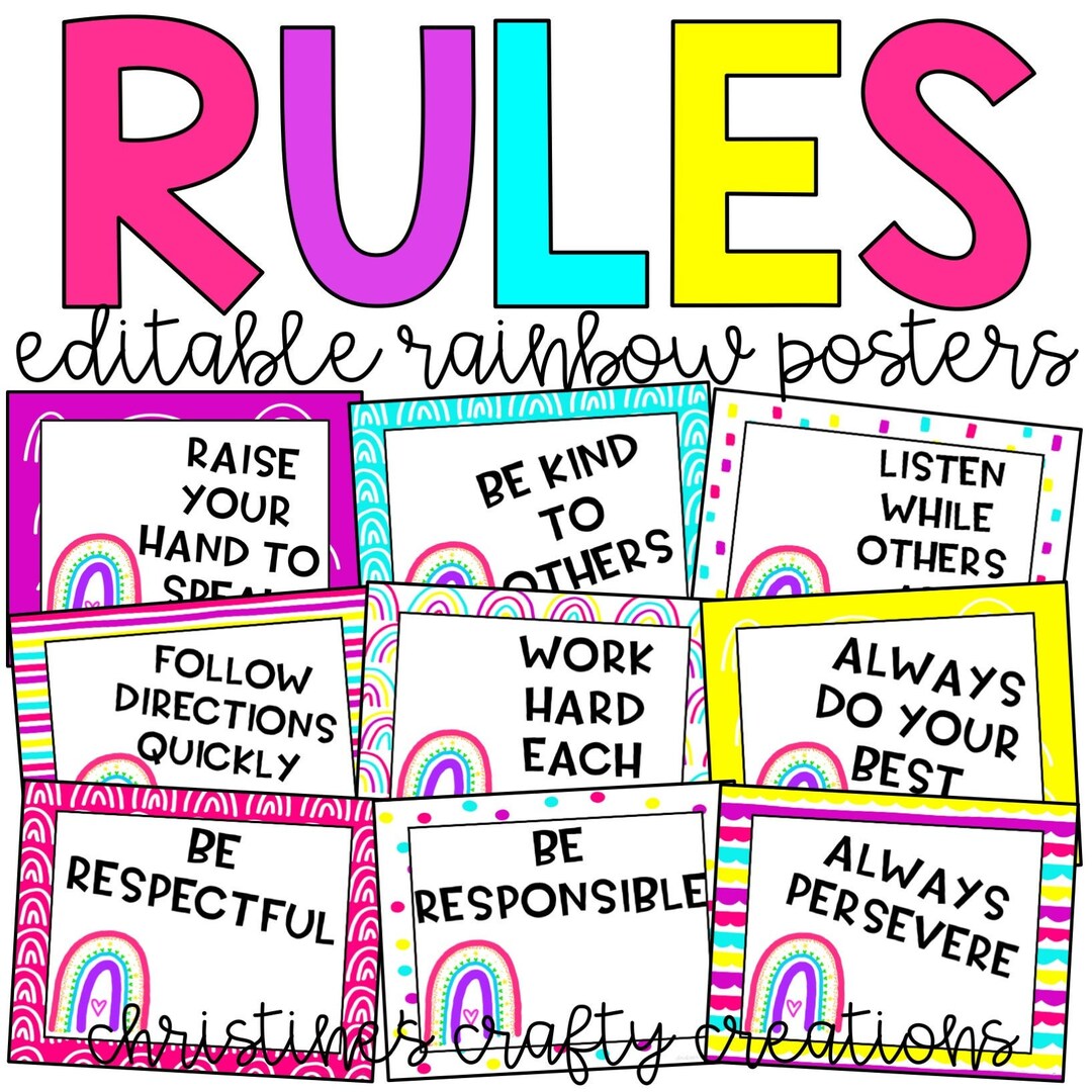 Bright Rainbow Boho Classroom Rules Posters L Editable - Etsy