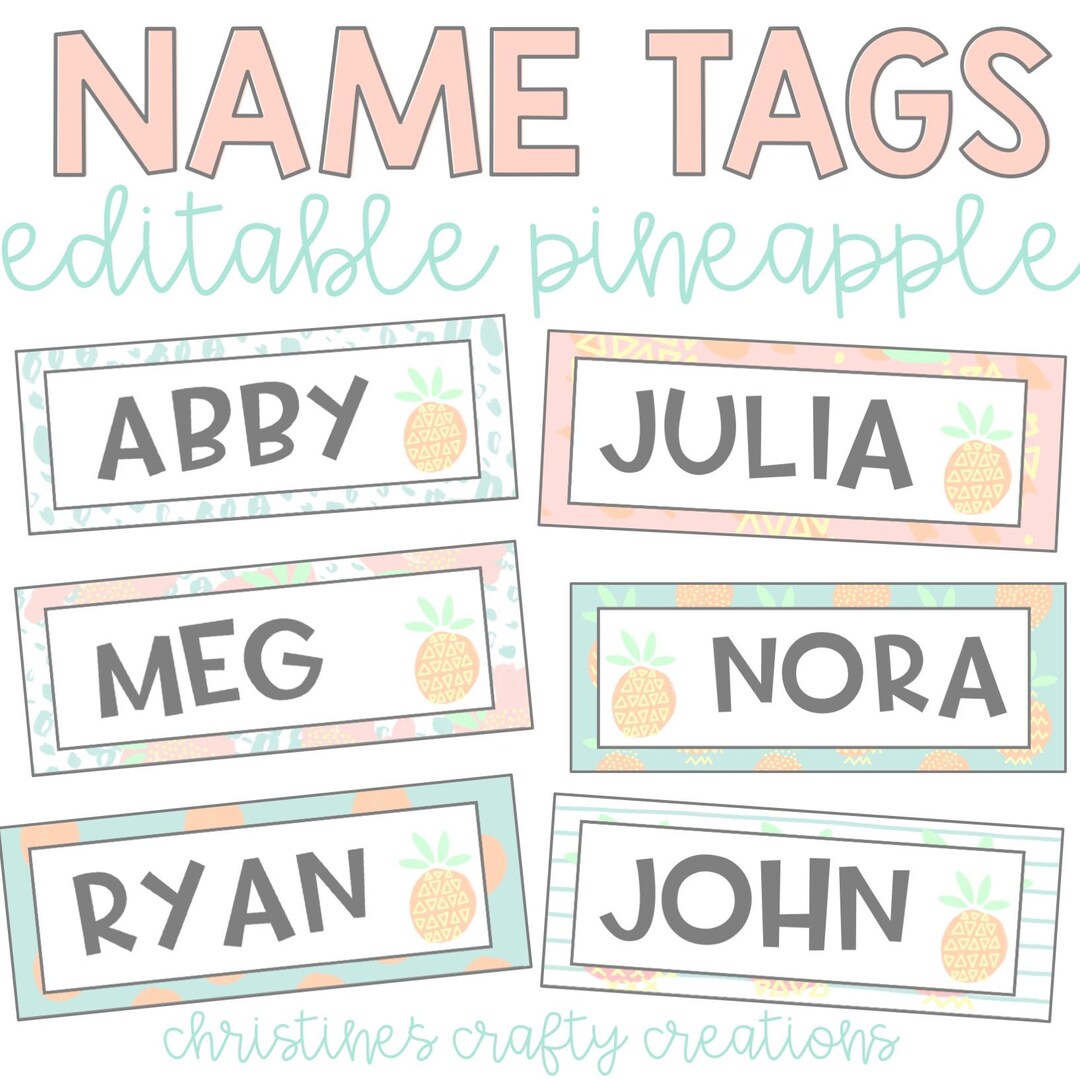 Pineapple Name Tags L Editable - Etsy