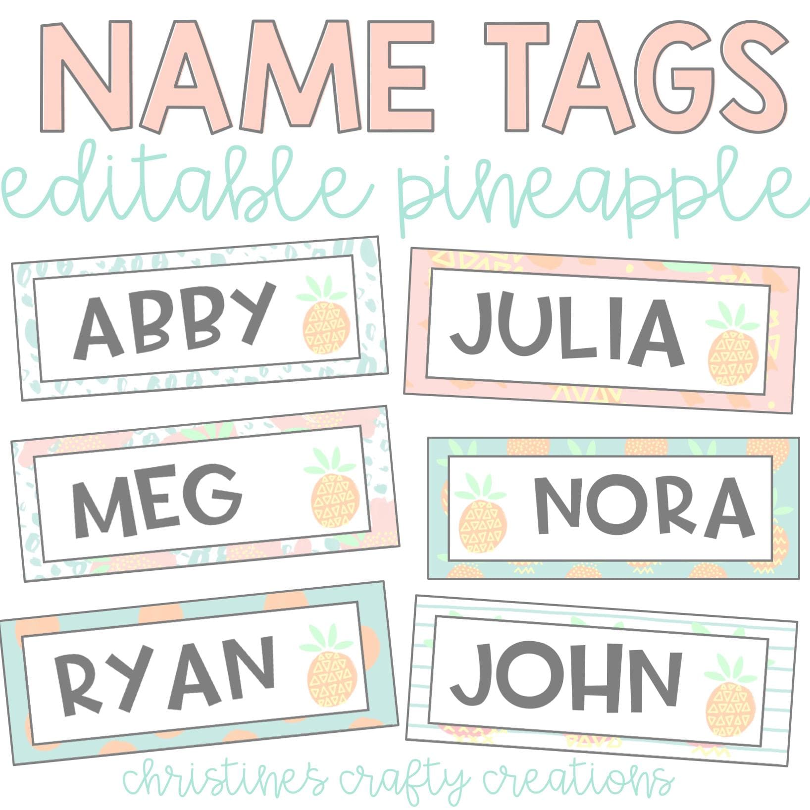 Pineapple Name Tags L Editable - Etsy