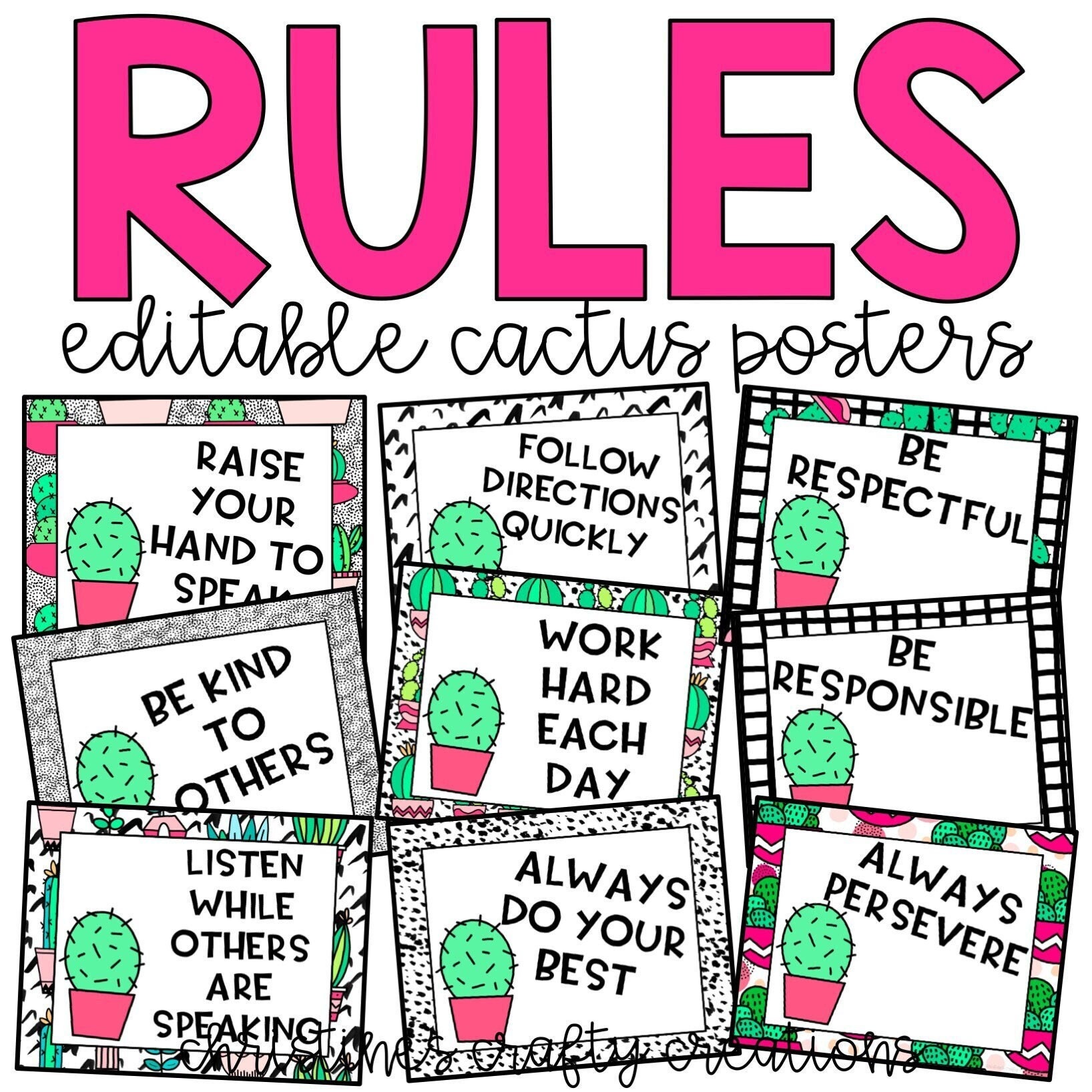Cactus Classroom Rules Posters L Editable - Etsy