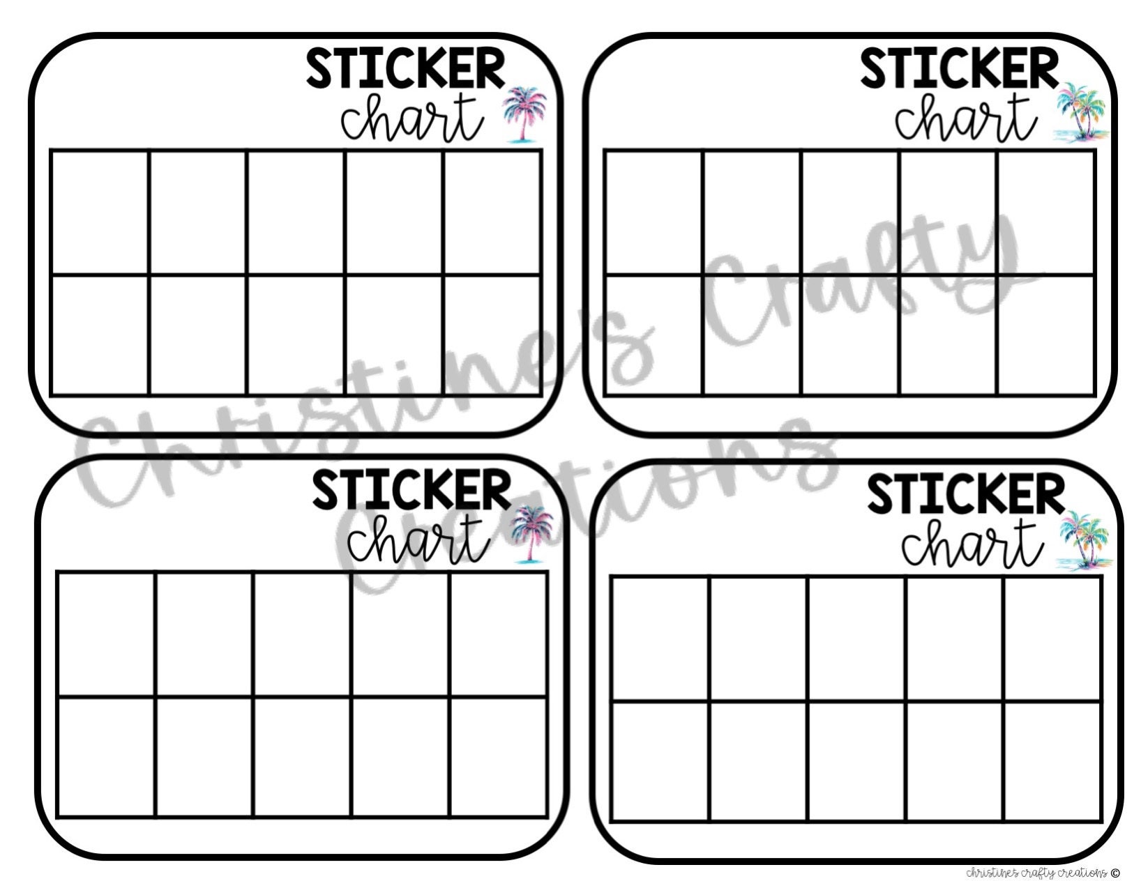 Preppy and Tropical Sticker Charts L Editable - Etsy