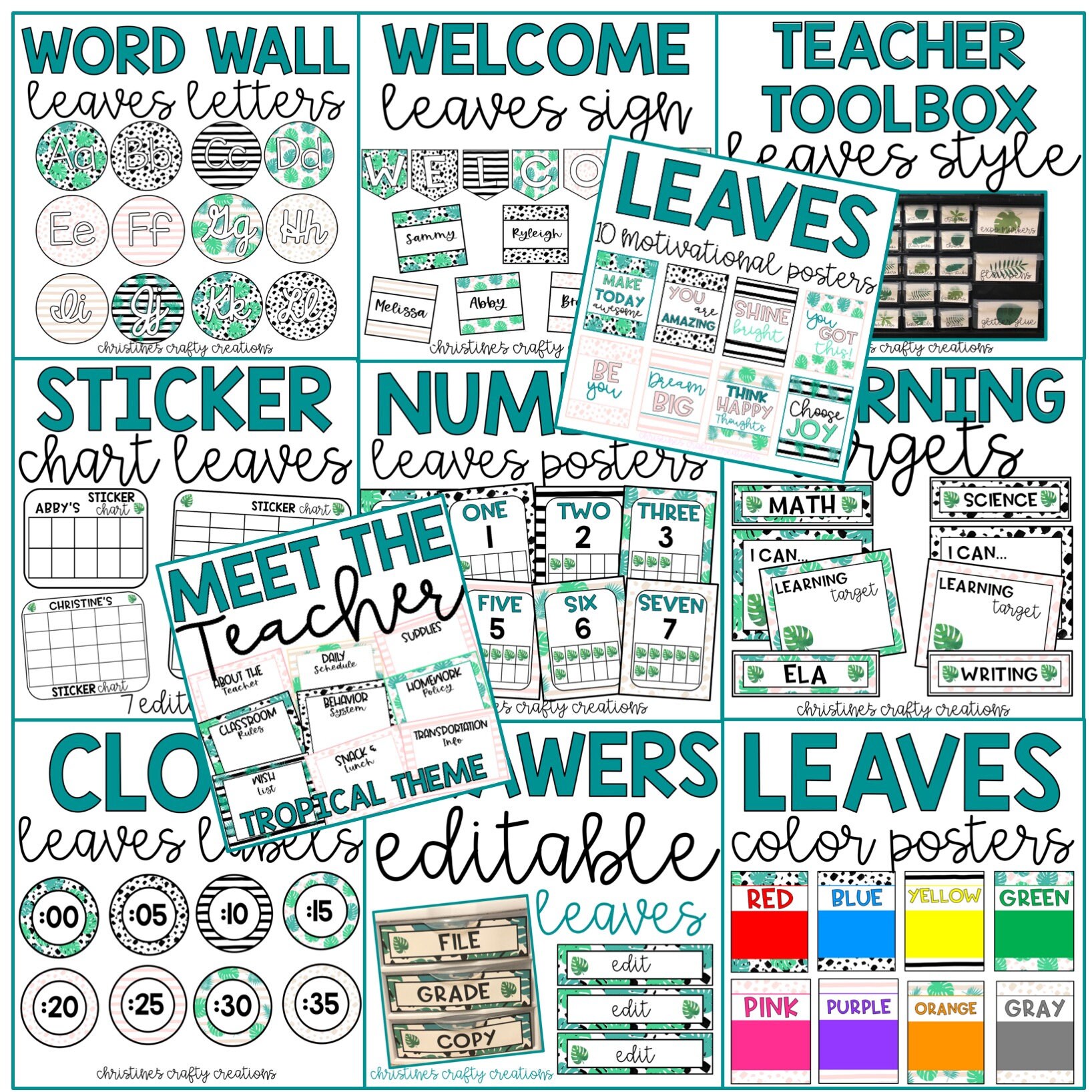 Tropical Leaves Classroom Decor Bundle - Etsy