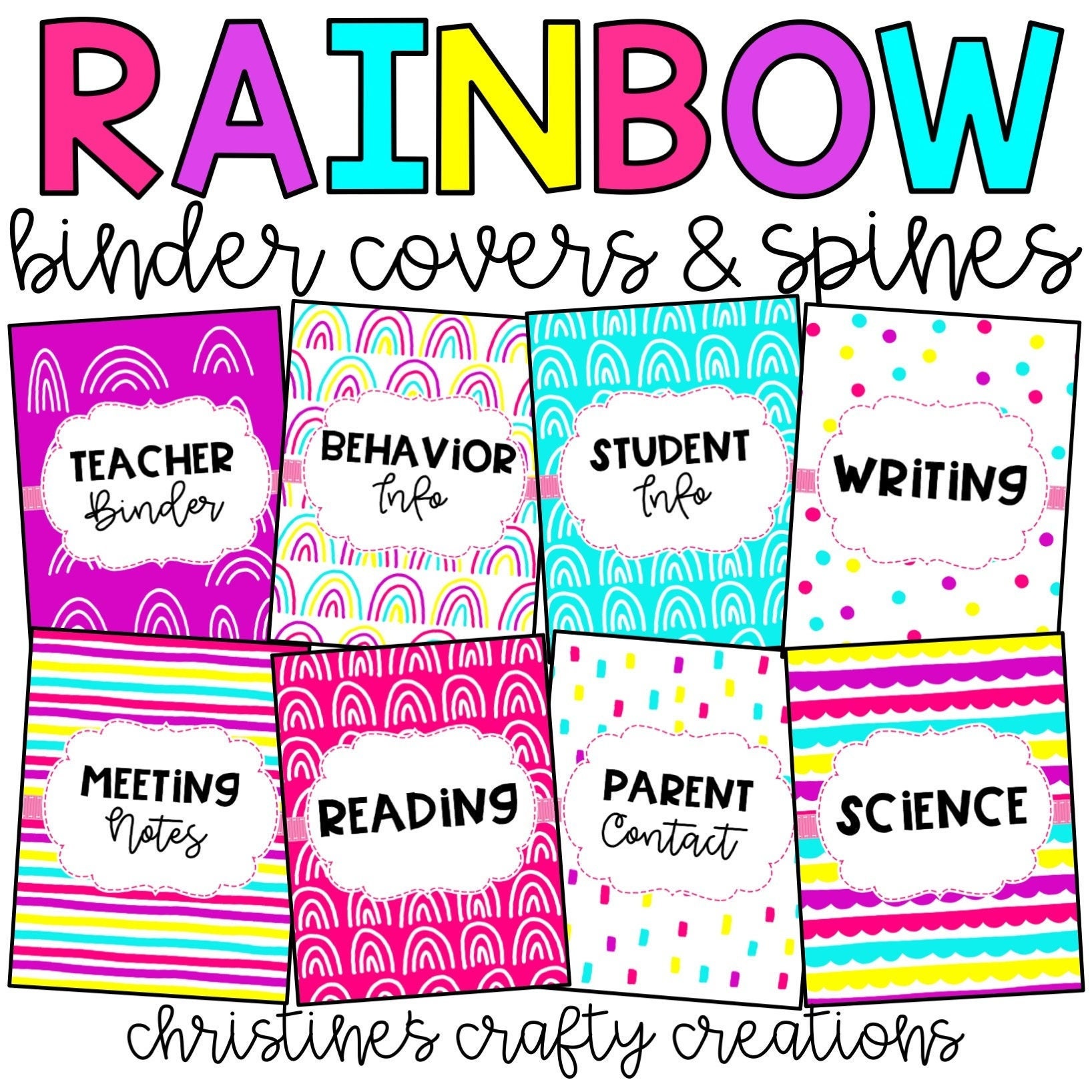 Bright Rainbow Boho Binder Covers and Spines L Editable - Etsy
