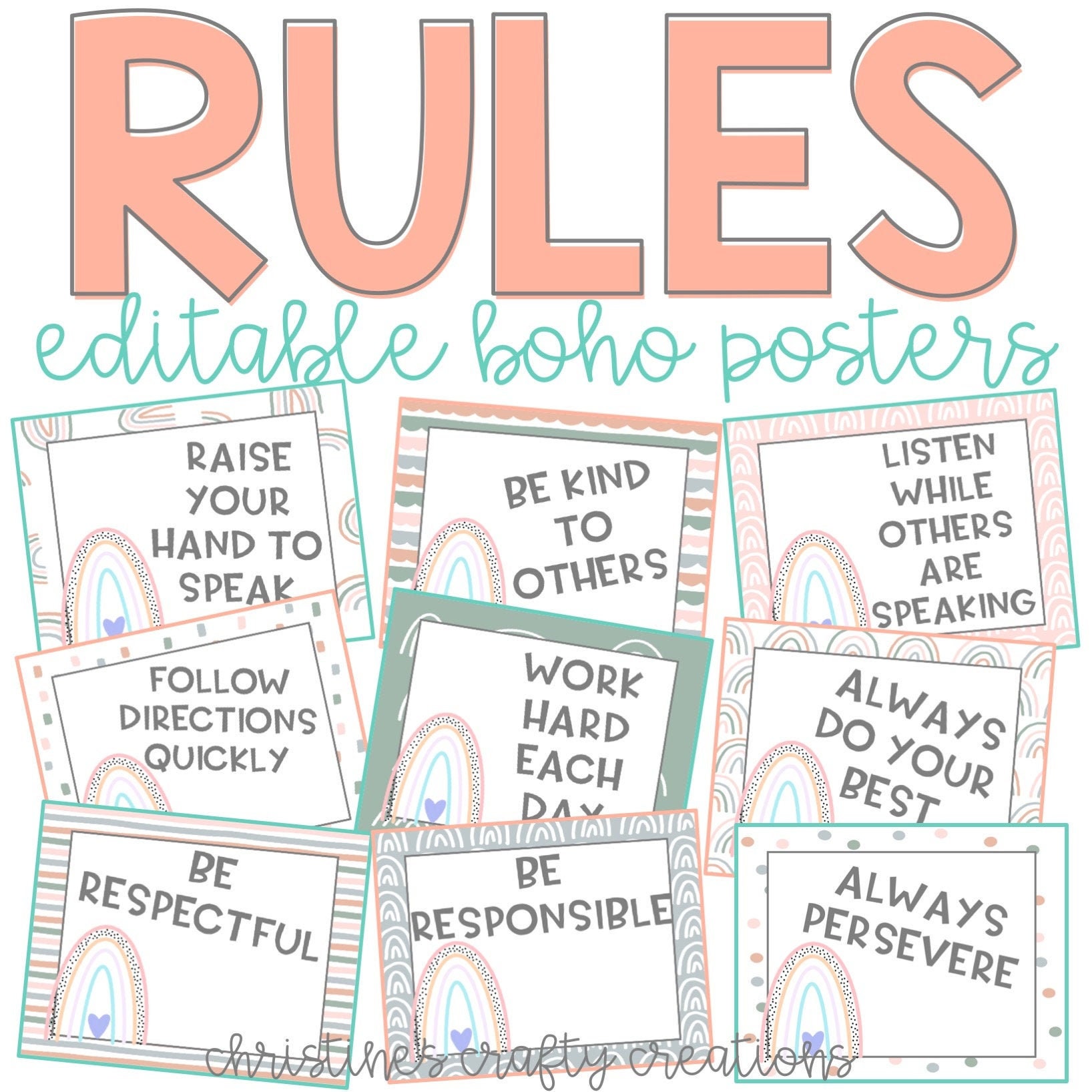BOHO Classroom Rules Posters L Editable - Etsy Australia