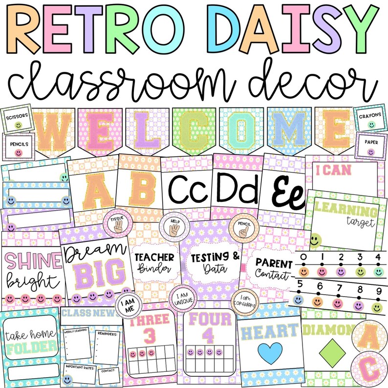 Retro Daisy Classroom Decor Bundle - Etsy