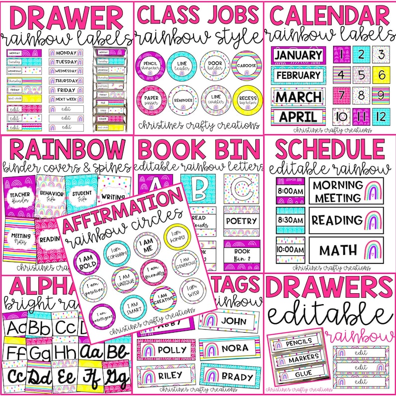 Bright Rainbow Boho Classroom Decor Bundle - Etsy
