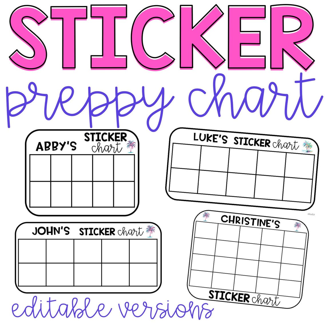 Preppy and Tropical Sticker Charts L Editable - Etsy