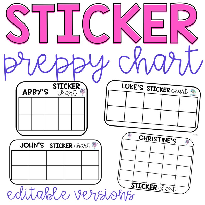 Preppy and Tropical Sticker Charts L Editable - Etsy