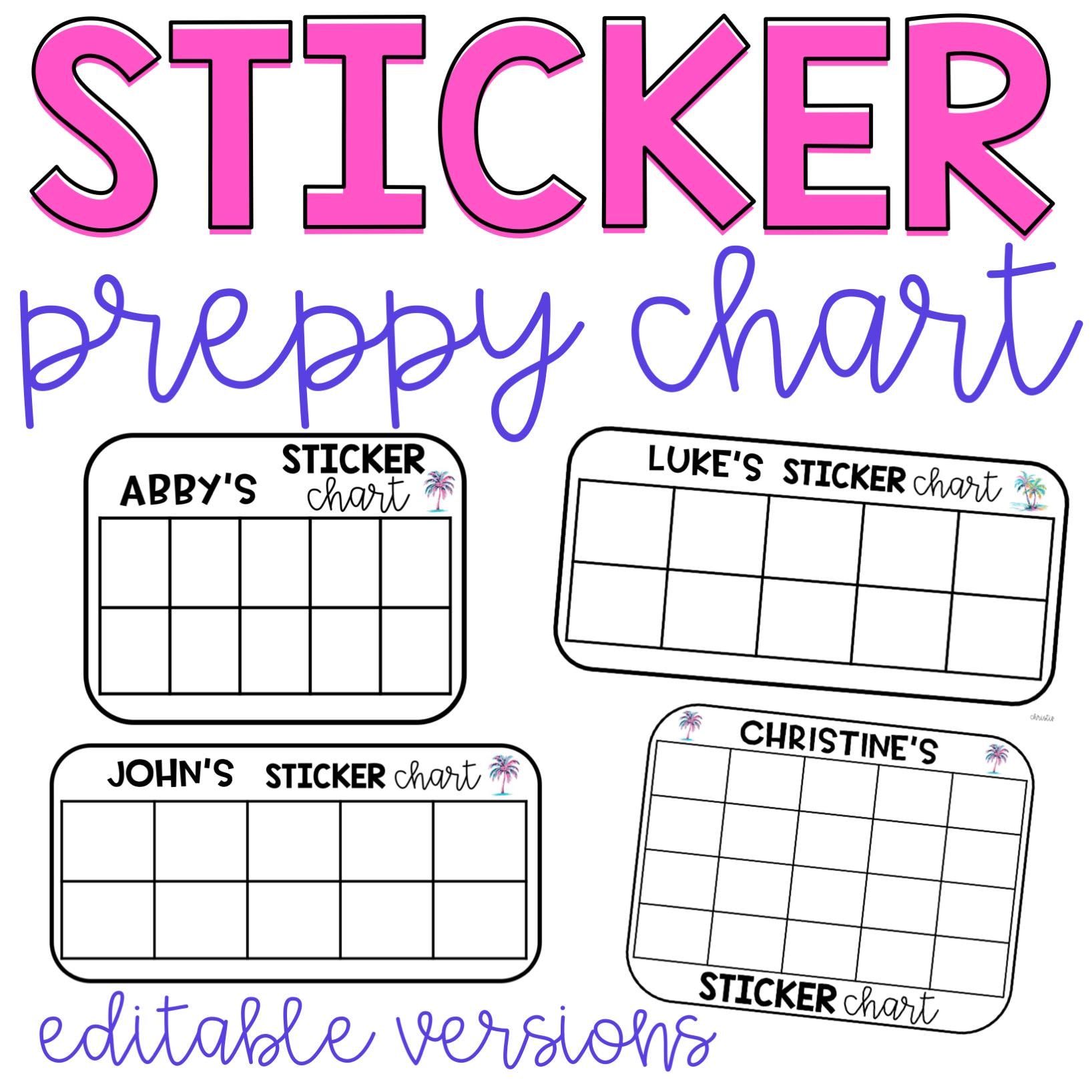 Preppy and Tropical Sticker Charts L Editable - Etsy