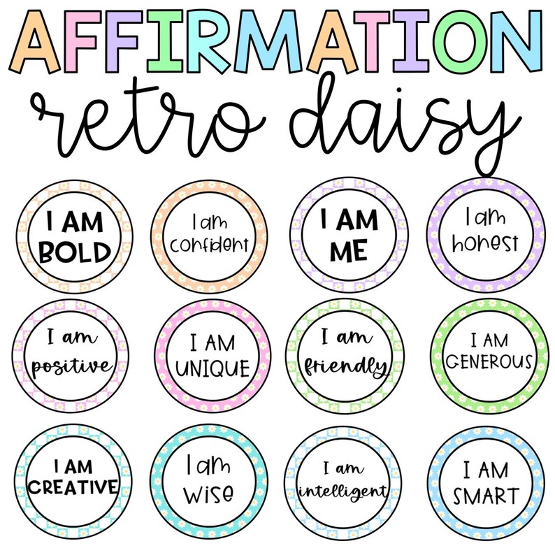 Retro Daisy Affirmation Circles L Affirmation Mirror - Etsy